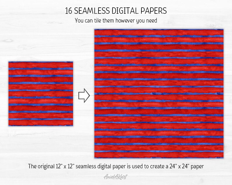 Red Blue Digital Paper Pack Watercolor Polka Dot Seamless Pattern ...