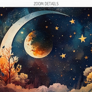 Moonlit Night Digital Paper Pack Watercolor Galaxy Moon Printable ...