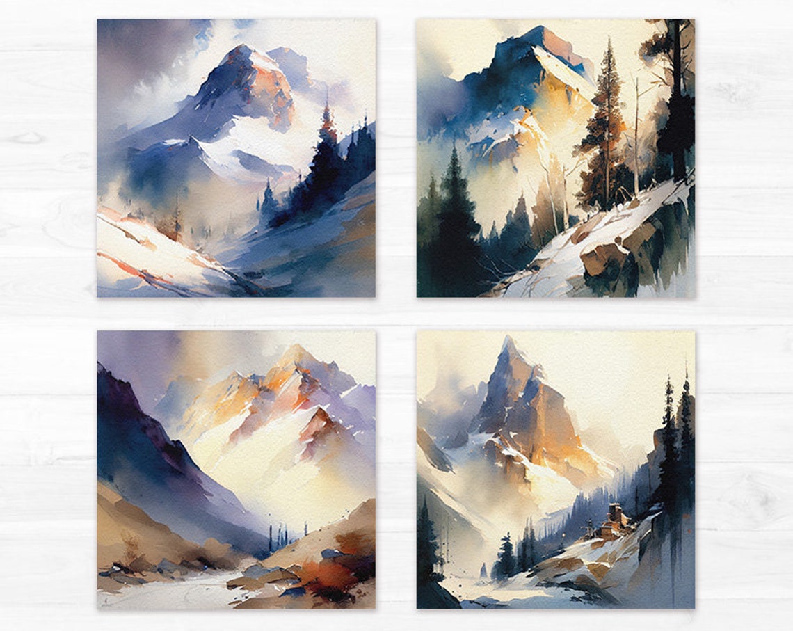 Watercolor Epic Mountains Digital Paper Pack Landscape Printable ...