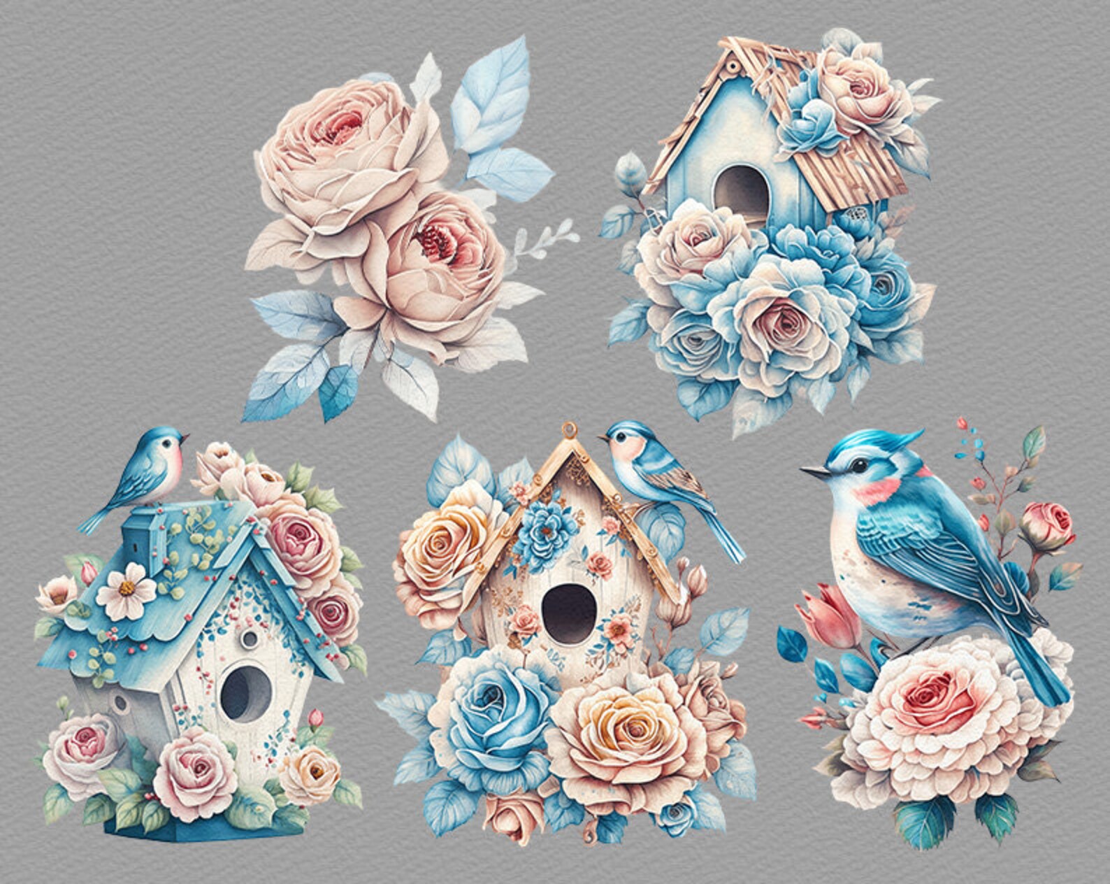 Watercolor Birdhouse Clipart Flower Bird House PNG Scrapbooking Clipart ...