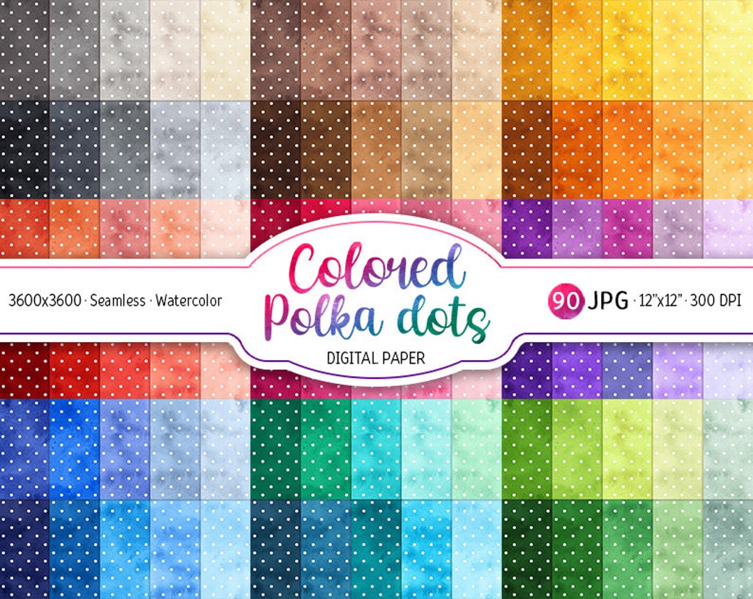90 Polka Dot Digital Paper Pack Bundle Rainbow Background Watercolor ...