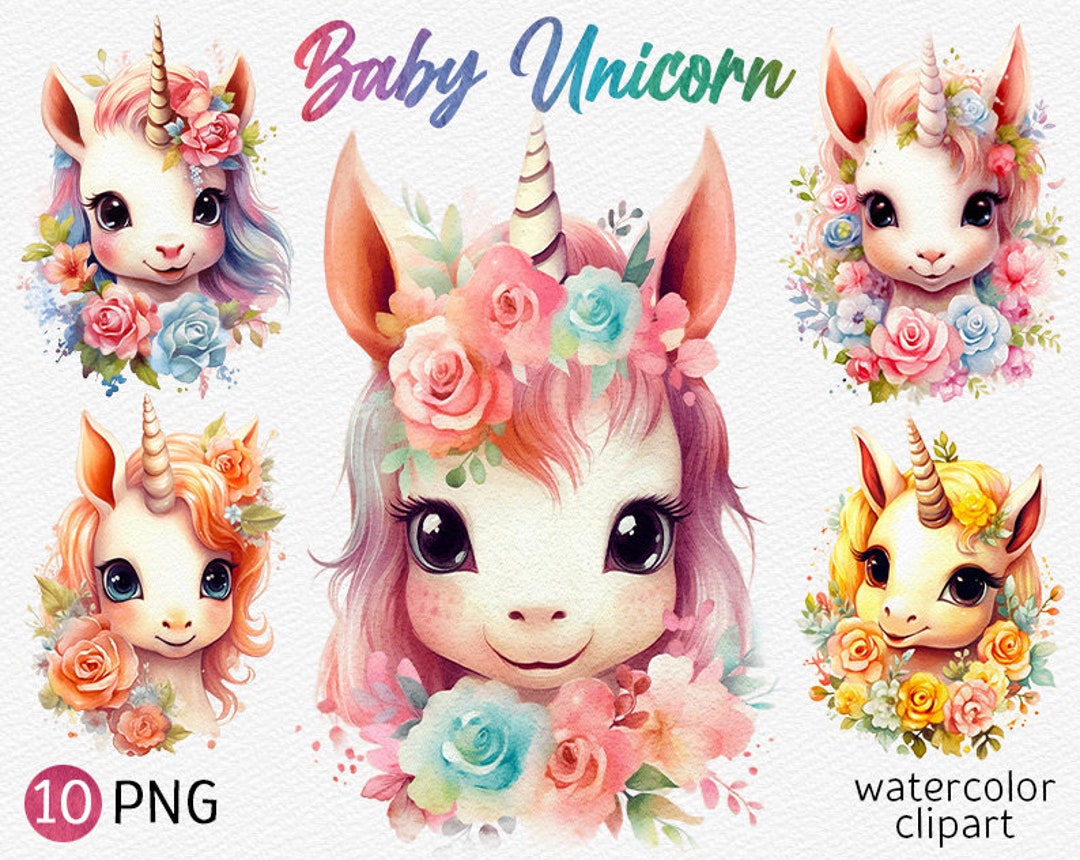 Watercolor Unicorn Clipart Fantasy Clip Art Cute Rainbow Baby Unicorn ...