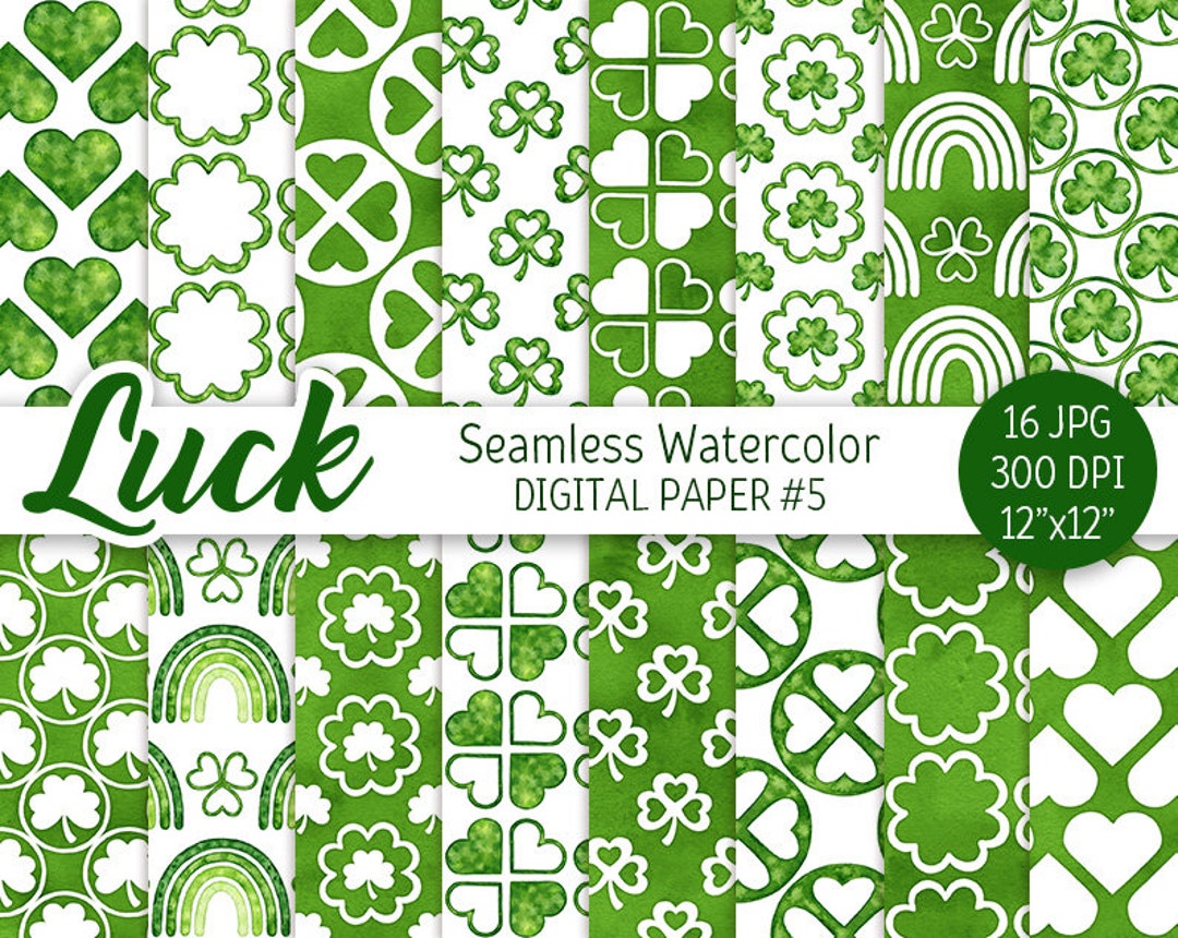 St Patrick's Day Digital Paper Pack Watercolor Shamrock Seamless ...