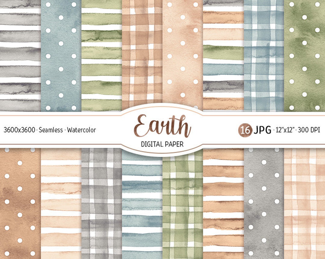 Watercolor Earth Tones Digital Paper Pack Neutral Boho Seamless Pattern ...