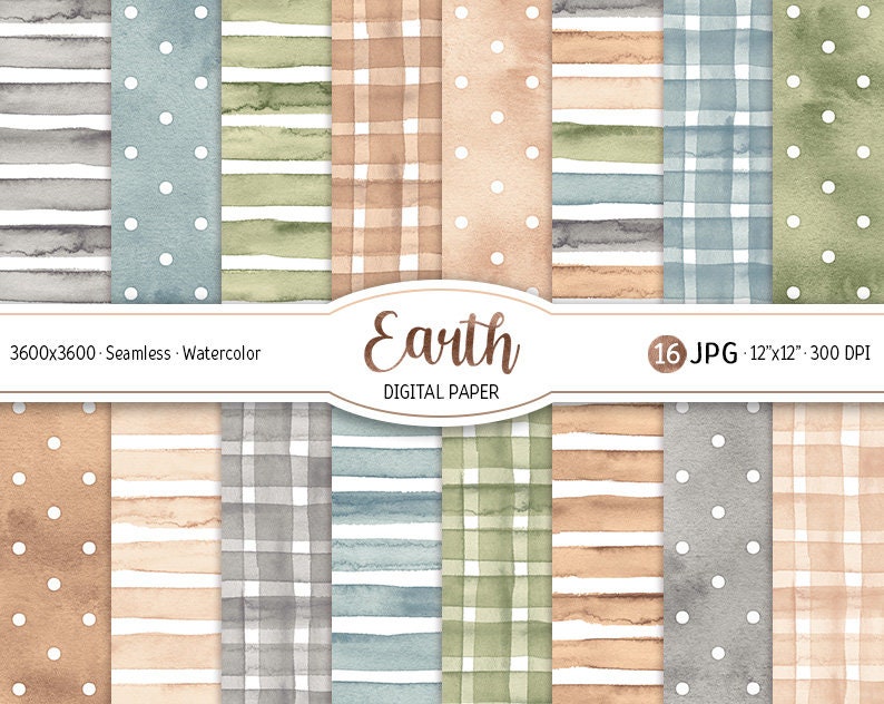Watercolor Earth Tones Digital Paper Pack Neutral Boho Seamless Pattern ...