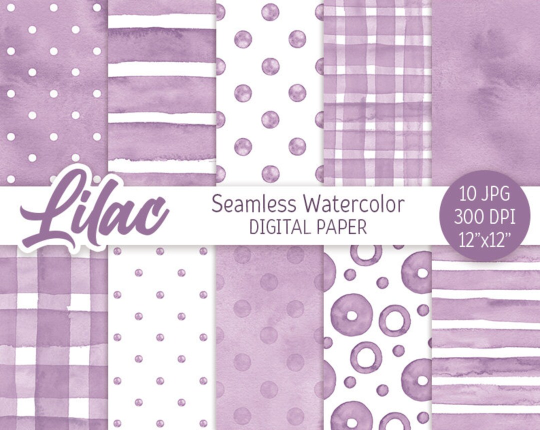 Lilac Purple Seamless Pattern Watercolor Polka Dot Digital Paper Pack ...