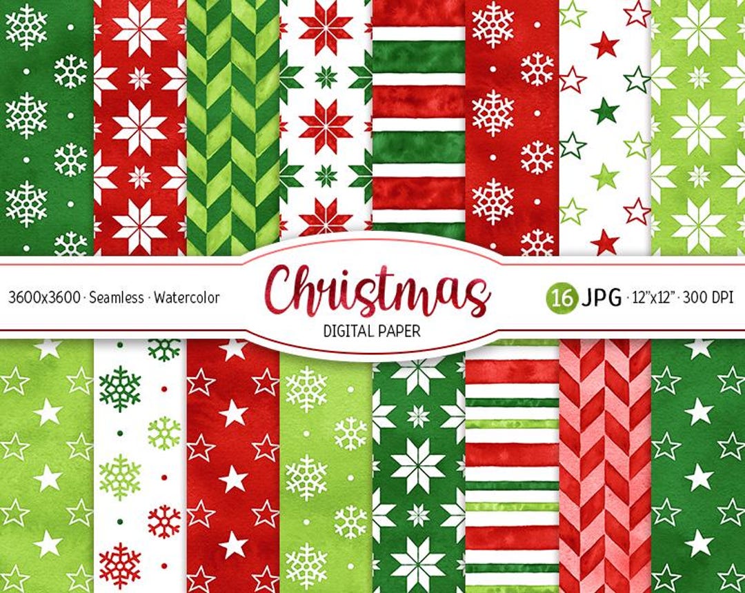 Christmas Digital Paper Pack Watercolor Snowflakes Seamless Pattern ...