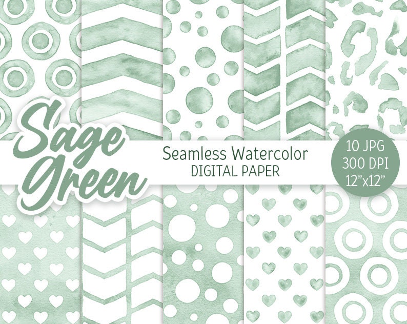 Sage Green Digital Paper Pack Watercolor Confetti Seamless | Etsy