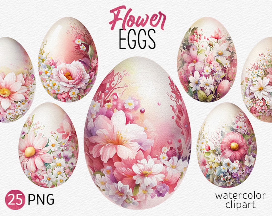 Floral Eggs Watercolor Clipart Easter Egg PNG Bundle Spring Clipart ...