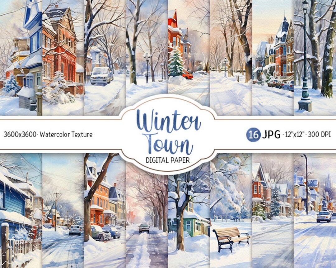Watercolor Winter Digital Paper Pack Winter Town Printable Scrapbooking ...