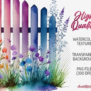 Watercolor Garden Fence Clipart Spring Floral PNG Scrapbooking Clipart ...