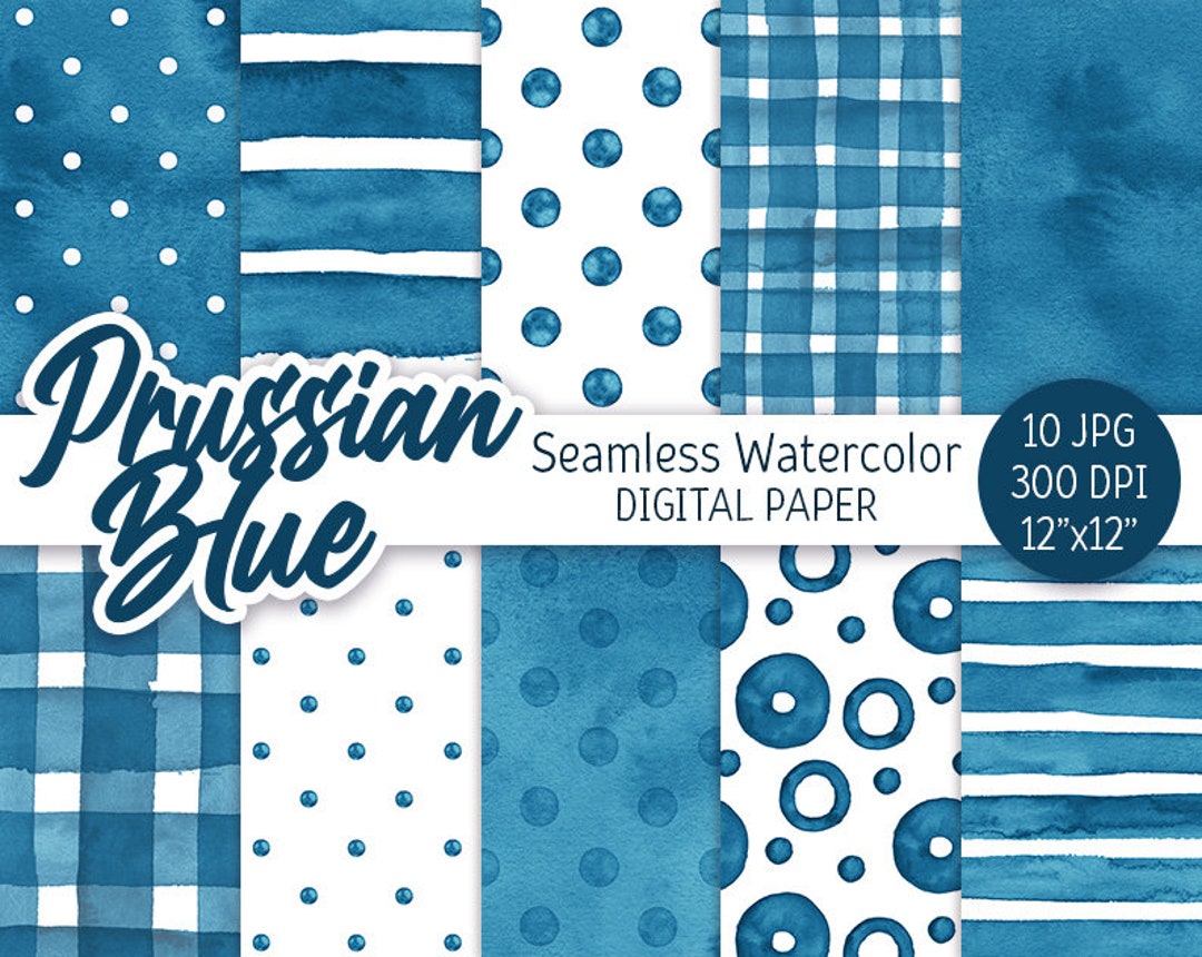 Prussian Blue Seamless Pattern Watercolor Polka Dot Digital Paper Pack ...