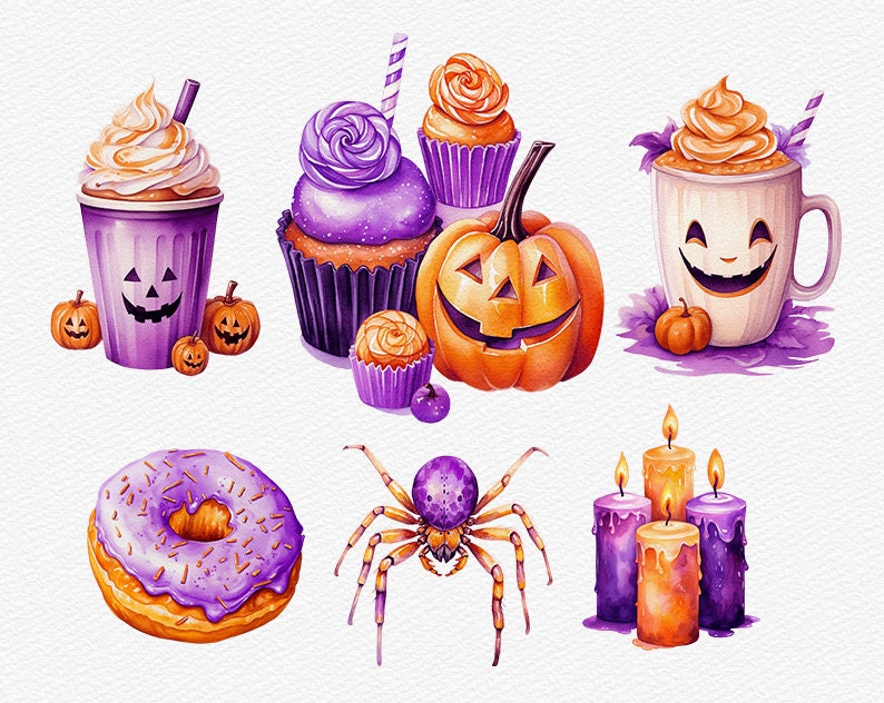 Sweet Halloween Clipart Pack Cute Halloween Watercolor Clipart ...