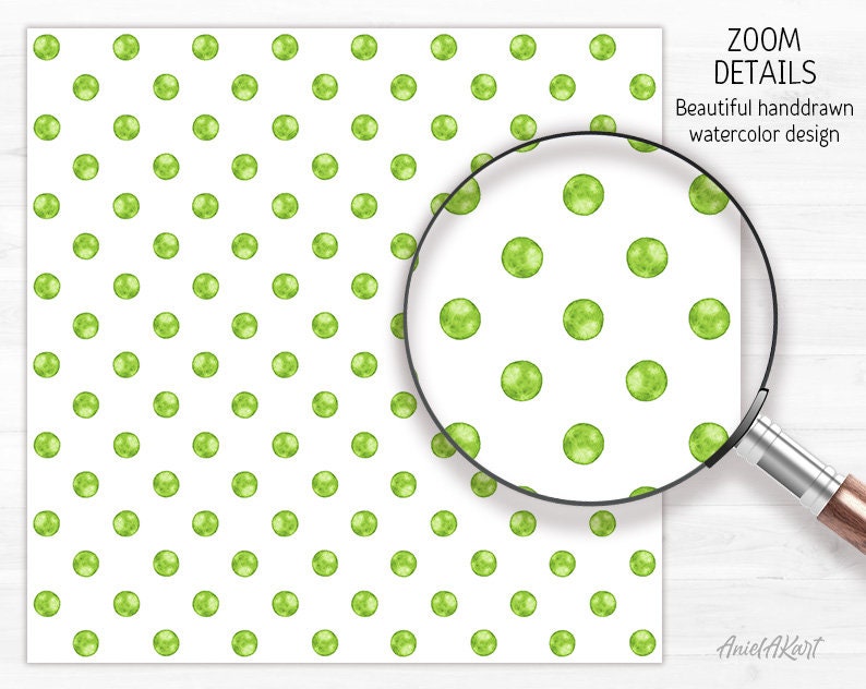 Green Seamless Pattern Watercolor Polka Dot Digital Paper Pack | Etsy