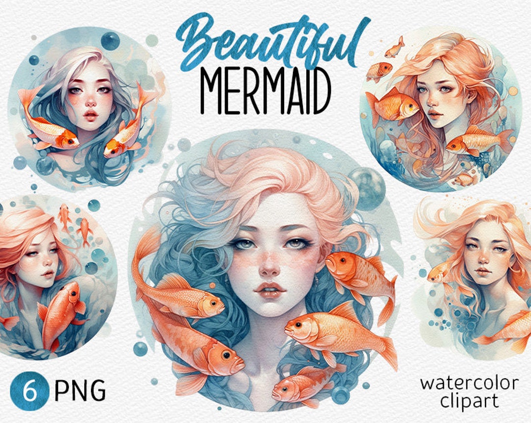 Watercolor Mermaid Clipart Little Mermaid PNG Scrapbooking Bundle PNG ...