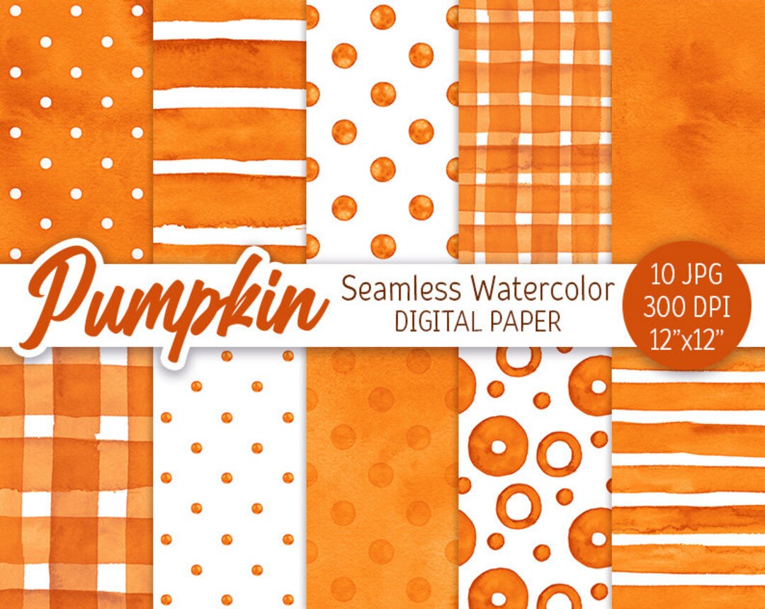 Pumpkin Orange Seamless Pattern Watercolor Polka Dot Digital Paper Pack ...