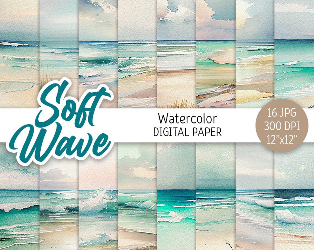 Watercolor Ocean Wave Digital Paper Pack Summer Beach Printable ...