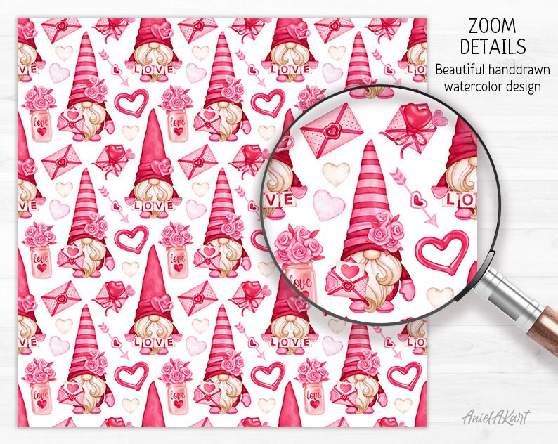 Valentine Gnomes Digital Paper Pack Watercolor Gnome Seamless - Etsy