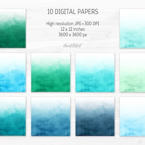 Teal Ombre Watercolor Background Turquoise Hues Digital Paper Pack ...