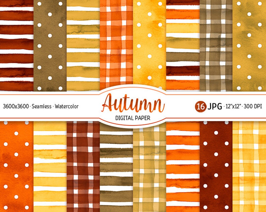 Watercolor Autumn Digital Paper Pack Cozy Fall Seamless Pattern Polka ...