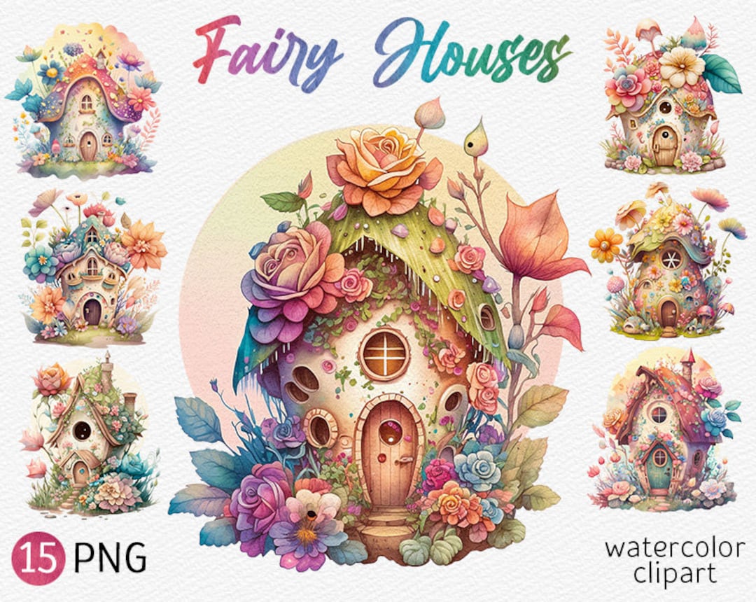 Fairy House Clipart Watercolor Flower Fairy House PNG Scrapbooking ...