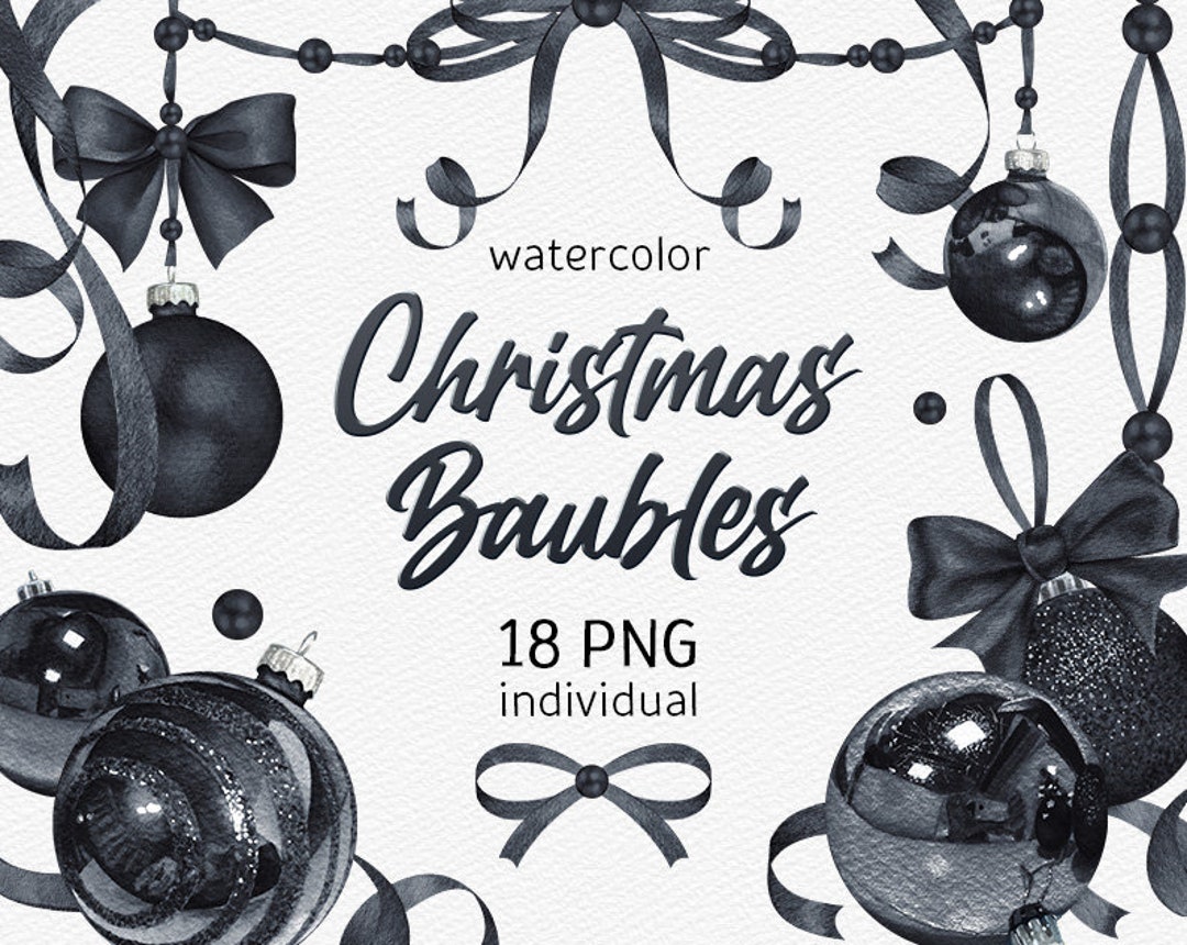 Black Christmas Clipart Watercolor Ribbon Clipart Christmas Decor Black ...