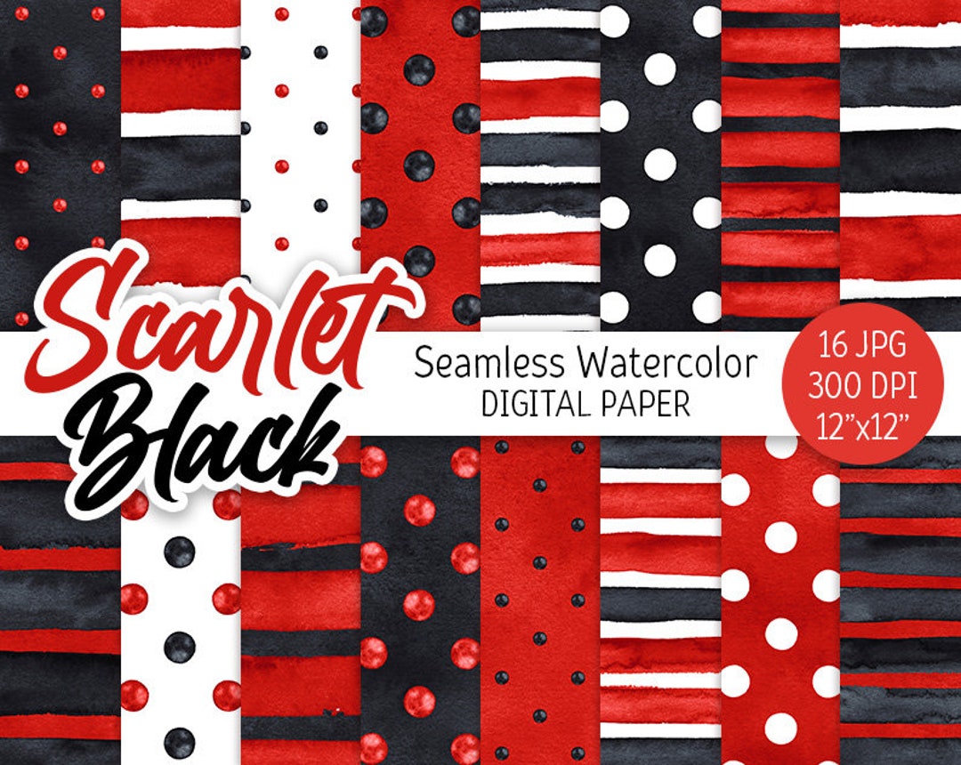 Red Black Digital Paper Pack Watercolor Polka Dot Seamless Pattern ...