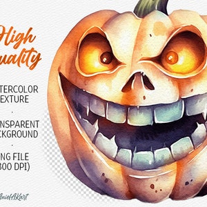 Watercolor Spooky Pumpkin Clipart Scary Pumpkins PNG Bundle Autumn Clip ...