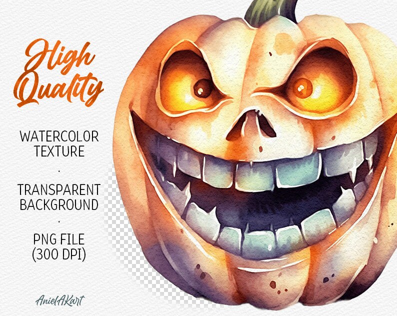 Watercolor Spooky Pumpkin Clipart Scary Pumpkins PNG Bundle Autumn Clip ...