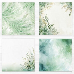 Sage Green Digital Paper Pack Watercolor Pastel Wedding Scrapbook Paper ...