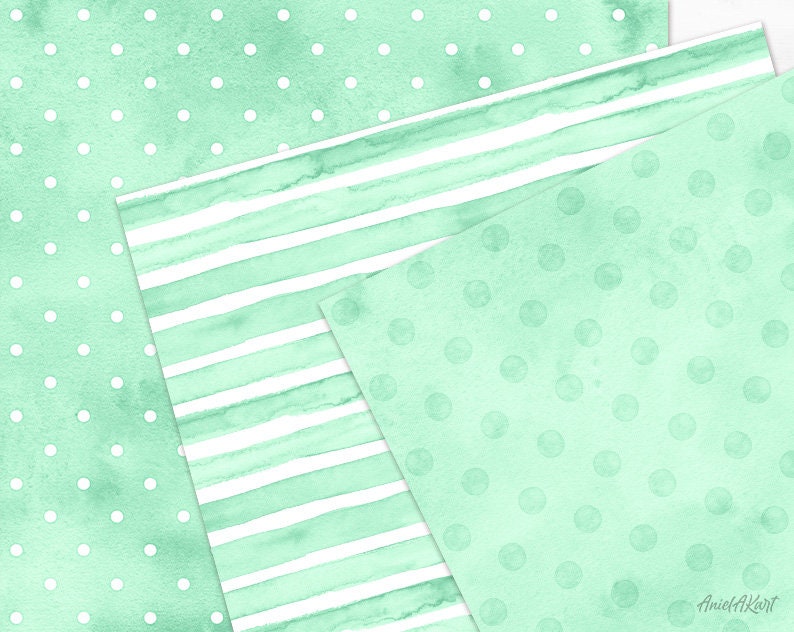 Mint Green Seamless Pattern Watercolor Polka Dot Digital Paper | Etsy