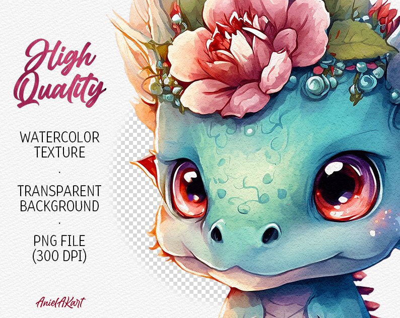 Baby Dragon PNG Watercolor Cute Dragon Clipart Fantasy Clipart ...