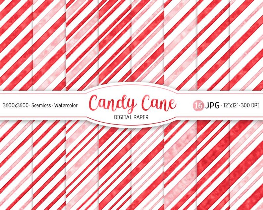 Candy Cane Stripes Digital Paper Pack Watercolor Peppermint Seamless ...