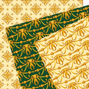 Gold Seamless Pattern Watercolor Ornaments Green Digital Paper Pack ...