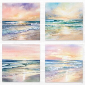 Watercolor Pastel Beach Digital Paper Pack Sunset Seascape Printable ...