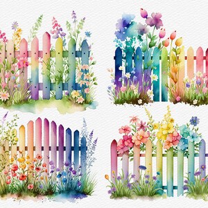 Watercolor Garden Fence Clipart Spring Floral PNG Scrapbooking Clipart ...