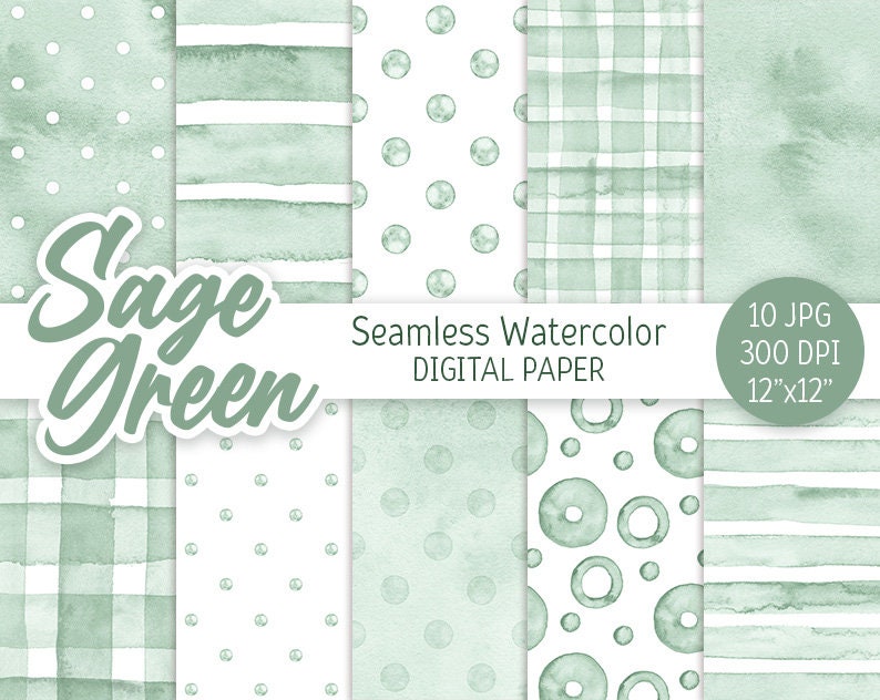 Sage Green Seamless Pattern Watercolor Polka Dot Digital Paper Pack ...