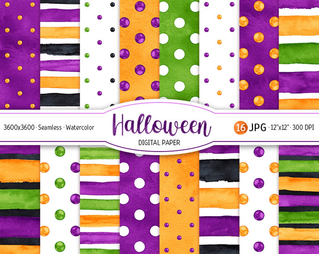 Halloween Digital Paper Pack Watercolor Polka Dot Seamless Pattern ...