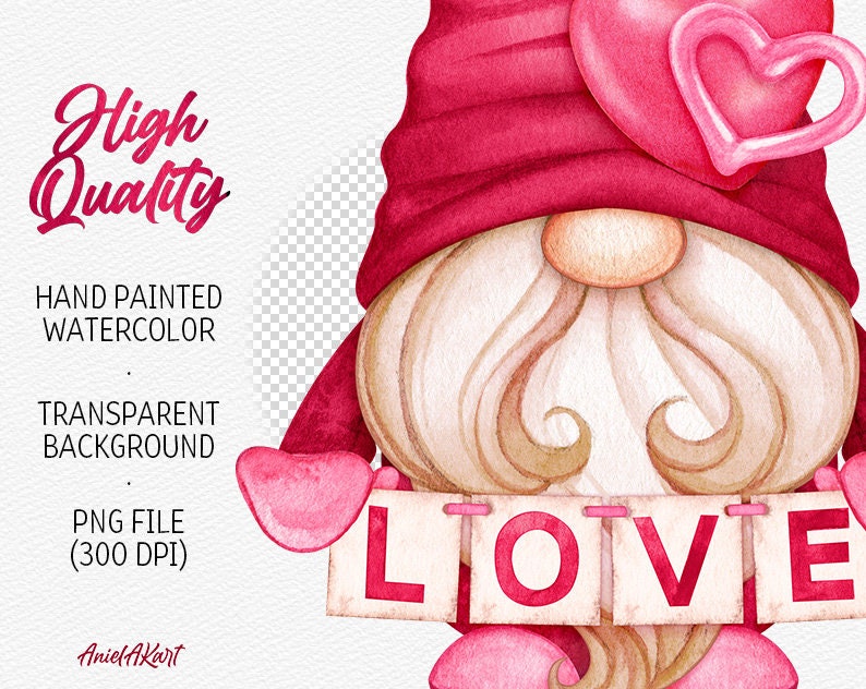 Watercolor Valentine Gnomes PNG Clipart Valentine's Day PNG Handpainted ...