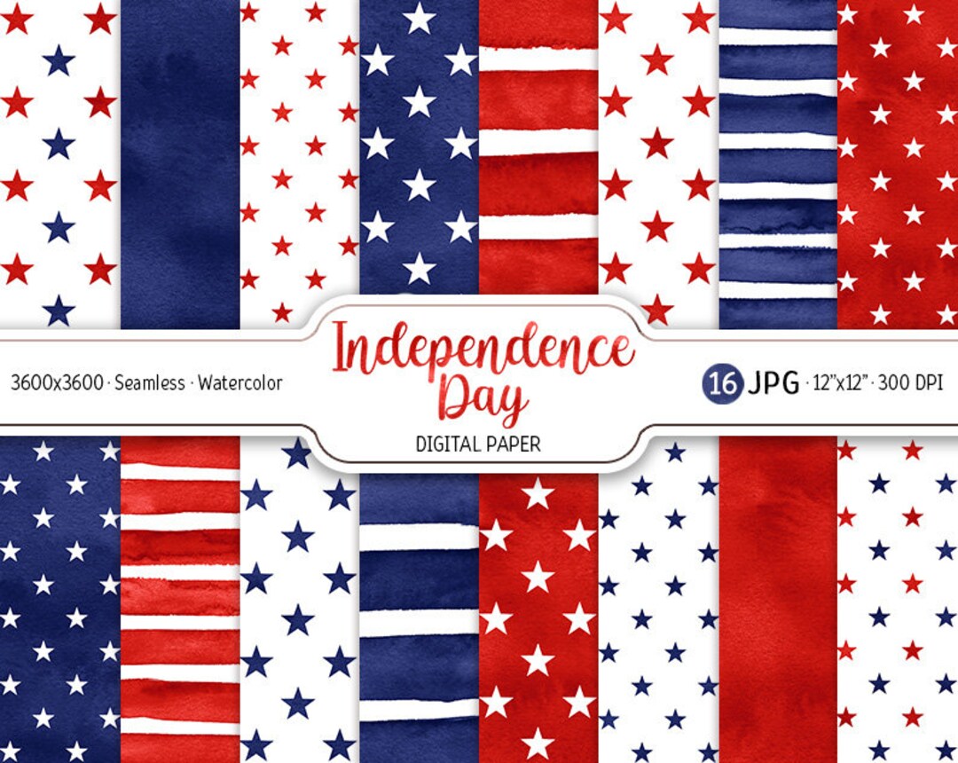 Independence Day Digital Paper Pack Watercolor Stars Seamless Pattern ...