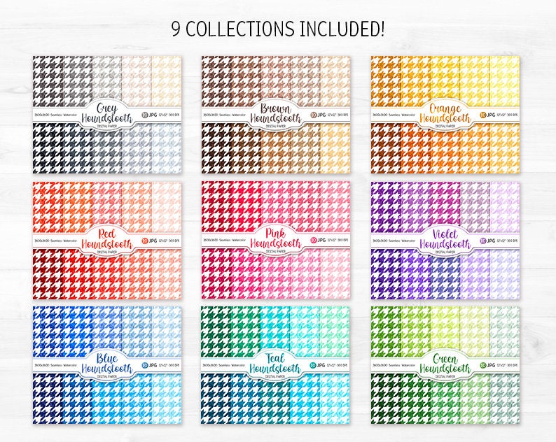 90 Watercolor Tinted Houndstooth Rainbow Digital Paper Pack Bundle ...