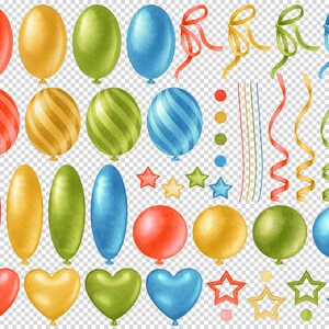 Watercolor Birthday Balloons Clipart Hand Painted Confetti Birthday ...