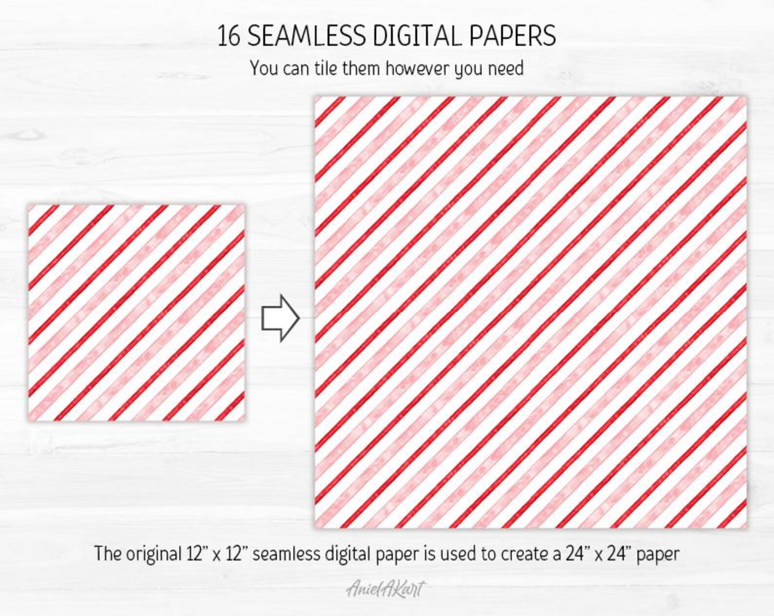 Candy Cane Stripes Digital Paper Pack Watercolor Peppermint Seamless ...