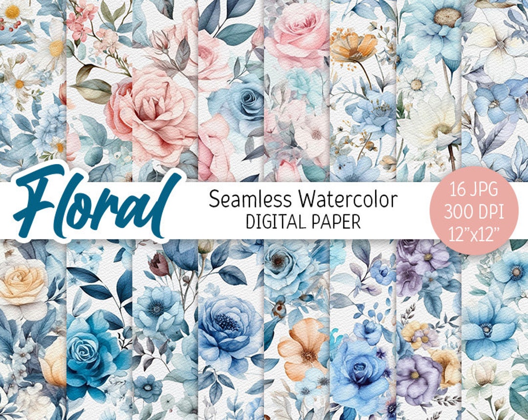Watercolor Floral Digital Paper Pack Flower Seamless Pattern Printable ...