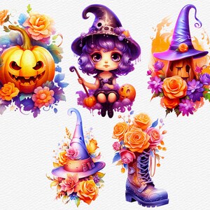 Cute Halloween Clipart Pack Halloween Watercolor Clipart Printable ...