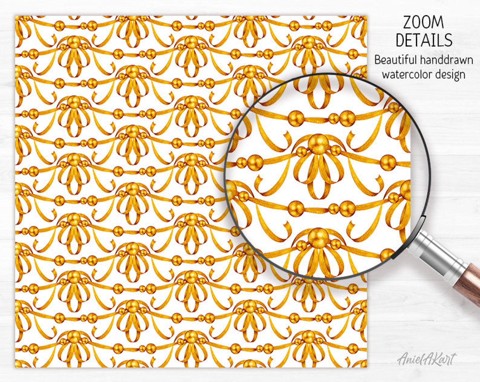 Gold Seamless Pattern Watercolor Ornaments Digital Paper Pack - Etsy