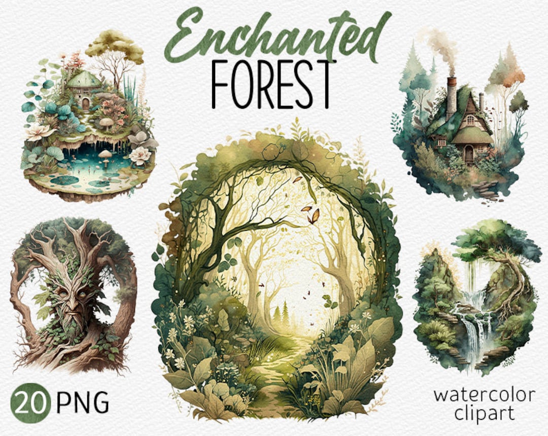 Watercolor Enchanted Forest Clipart Fairy Forest PNG Bundle Magic ...