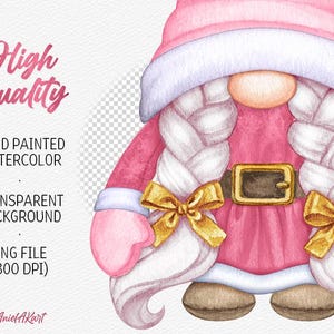 Pink Christmas Gnomes PNG Clipart Cute Watercolor Santa Gnome Hand ...