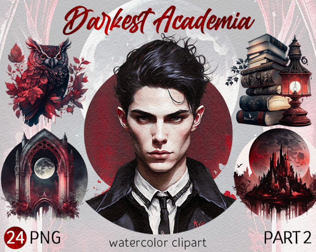 Watercolor Darkest Academia Clipart Pack Dark Academia PNG Gothic ...