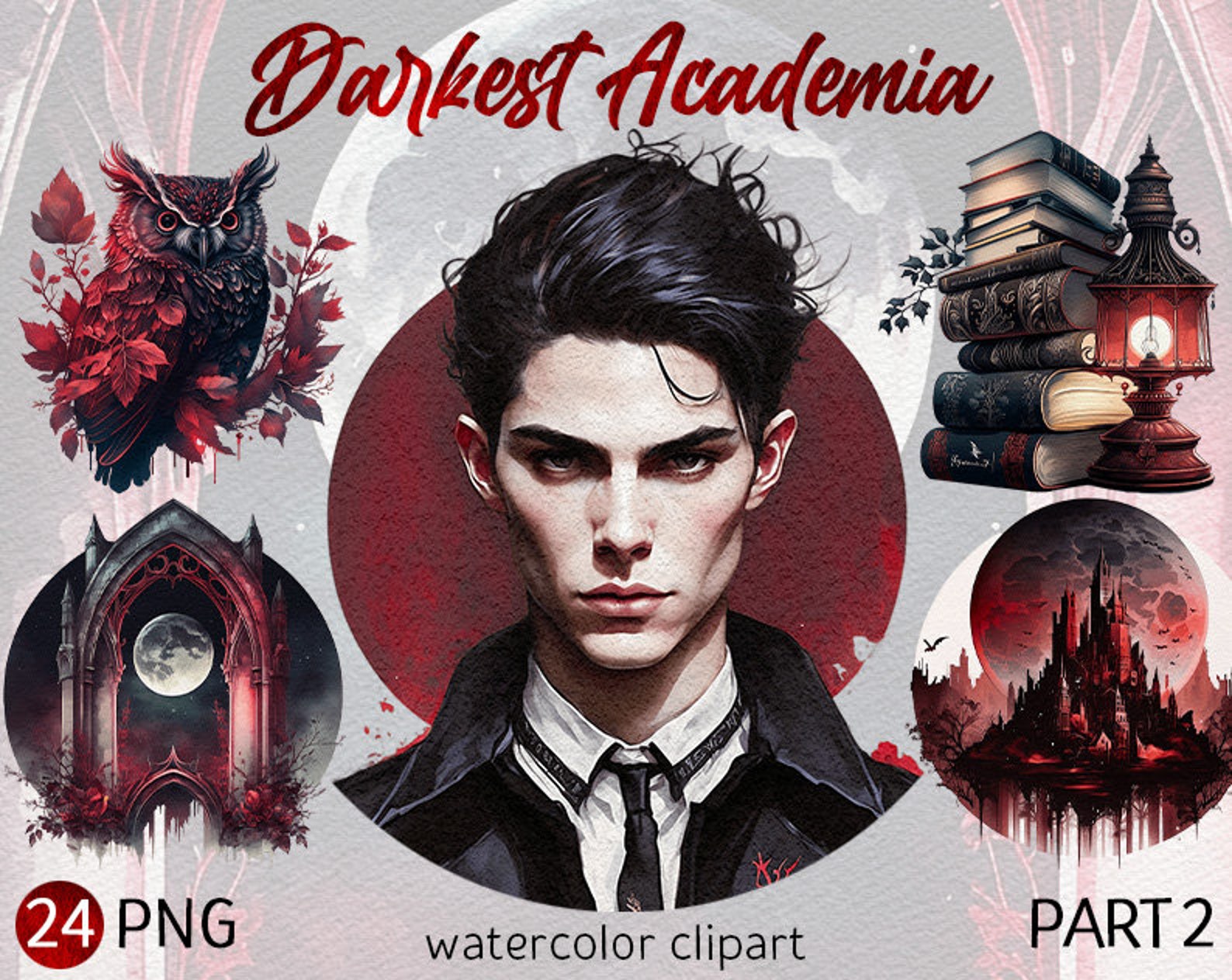 Watercolor Darkest Academia Clipart Pack Dark Academia PNG Gothic Aesthetic Fantasy Clipart ...